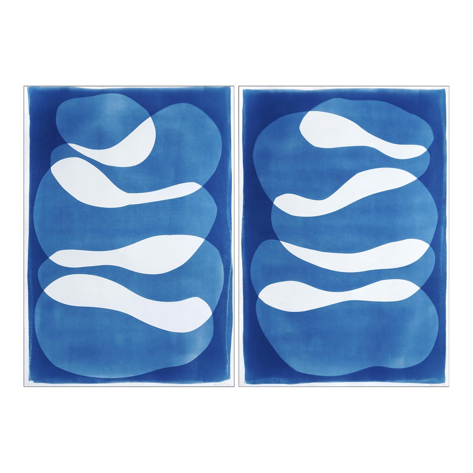 2025, Minimalist Unique Cyanotype, Large Diptych of "Fat Stacks ...