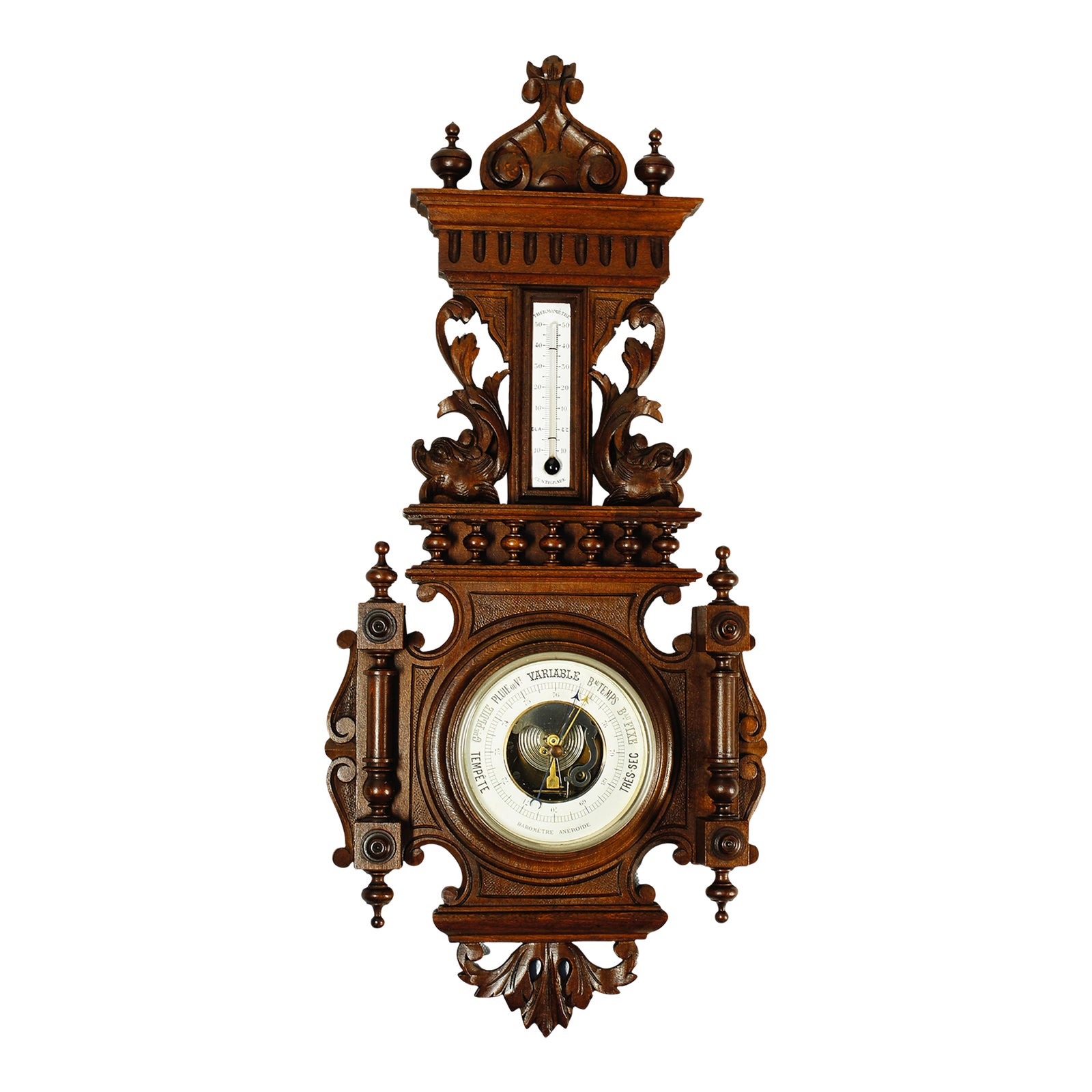1910 Barometer Style Henri II Weather Station, Barometer, Thermometer ...