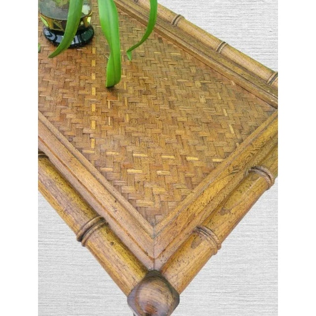 Vintage Wood Faux Bamboo Regency Rectangular Brown Weaved Top Coffee ...