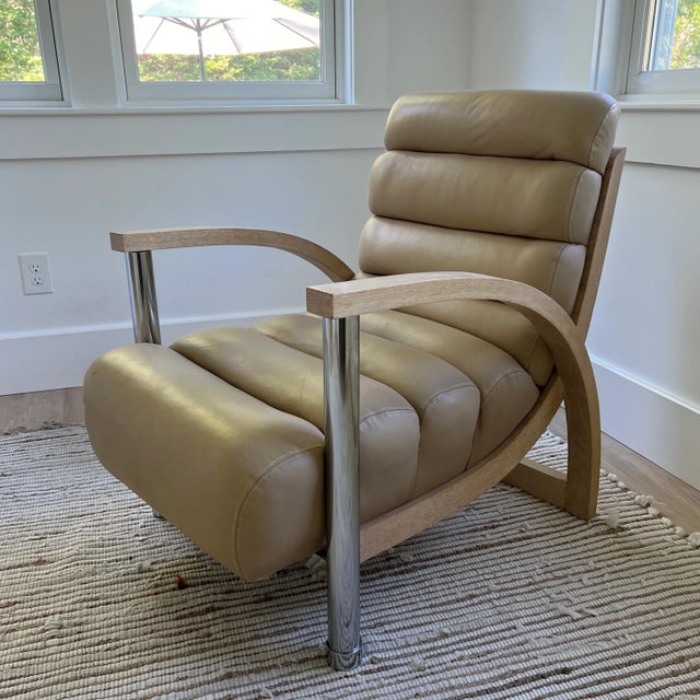 Jay Spectre Blonde Leather and Chrome Eclipse Lounge Chair | Chairish
