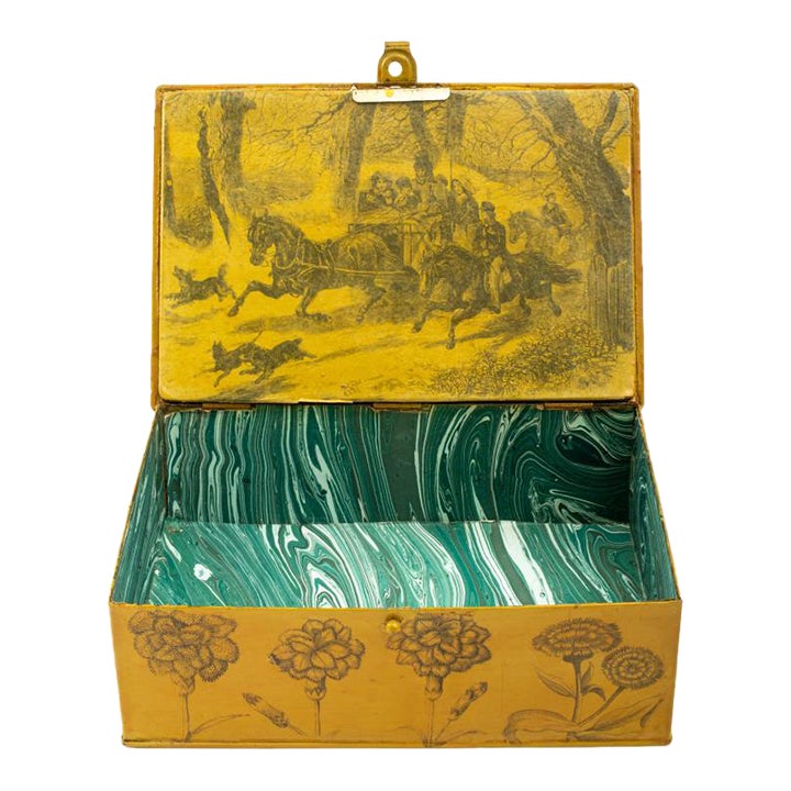 Decoupage-Decorated Painted Casket W/ Monkeys & Flowers | Chairish