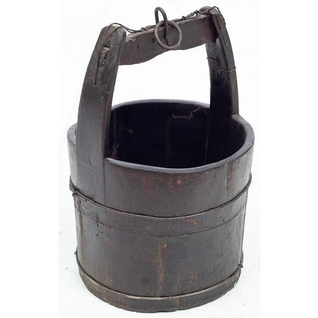 19th Century Rustic Iron Bound Wooden Well Water Bucket | Chairish
