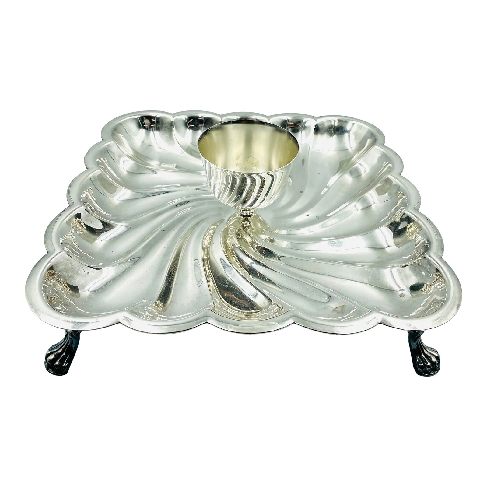 Vintage F. B. Rogers Silverplate Square Claw Foot Shrimp Server | Chairish