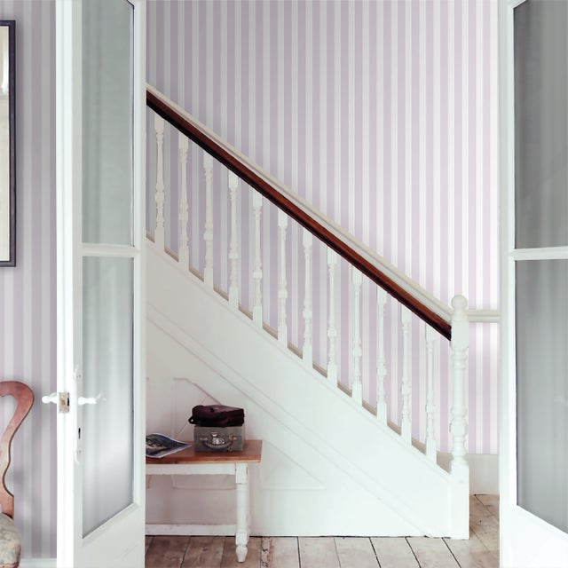 Regency Stripe Wallpaper - Purple - Sample | Chairish