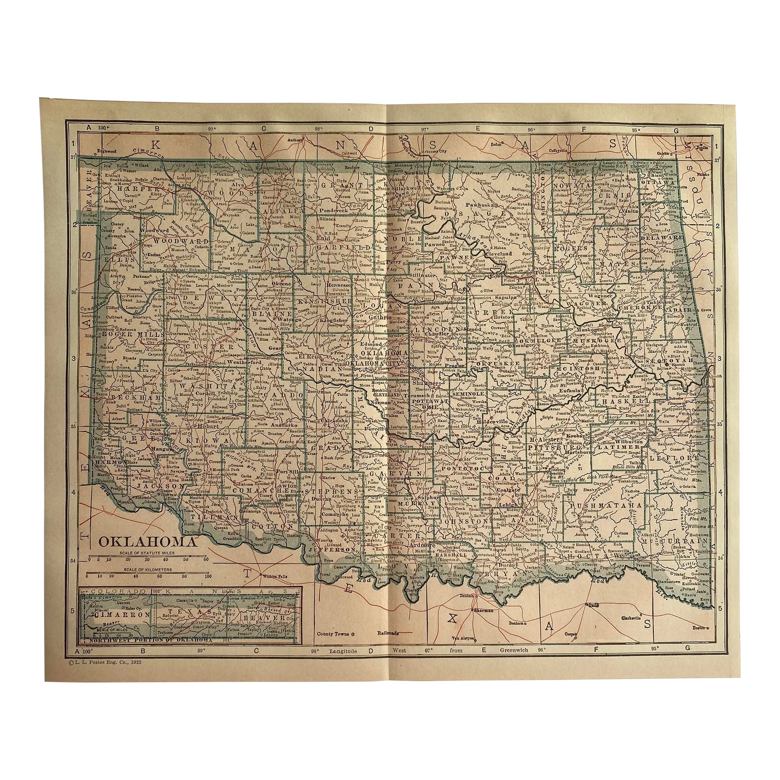 1920s Oklahoma State Map | Chairish