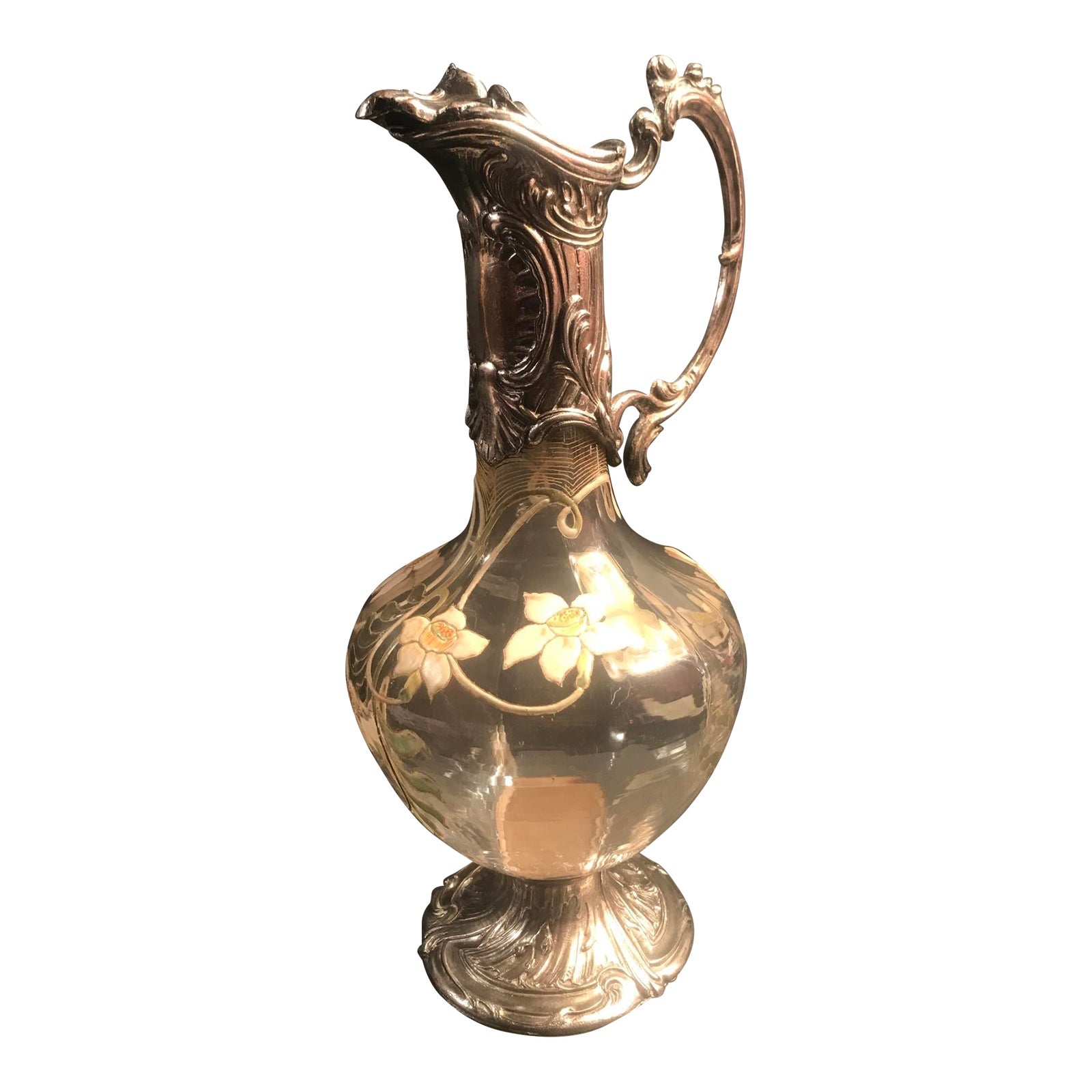 Silvered Mounted Rococo Moser Style Glass Pitcher, Czechoslovakia ...