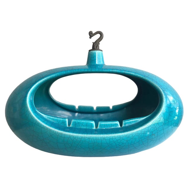 Vintage Mid-Century Modern Large Hanging Turquoise Ceramic Ashtray ...