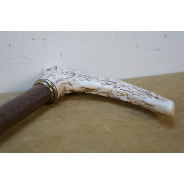 Late 20th Century Oak Elk Stag Horn Antler Handle Walking Stick Cane ...