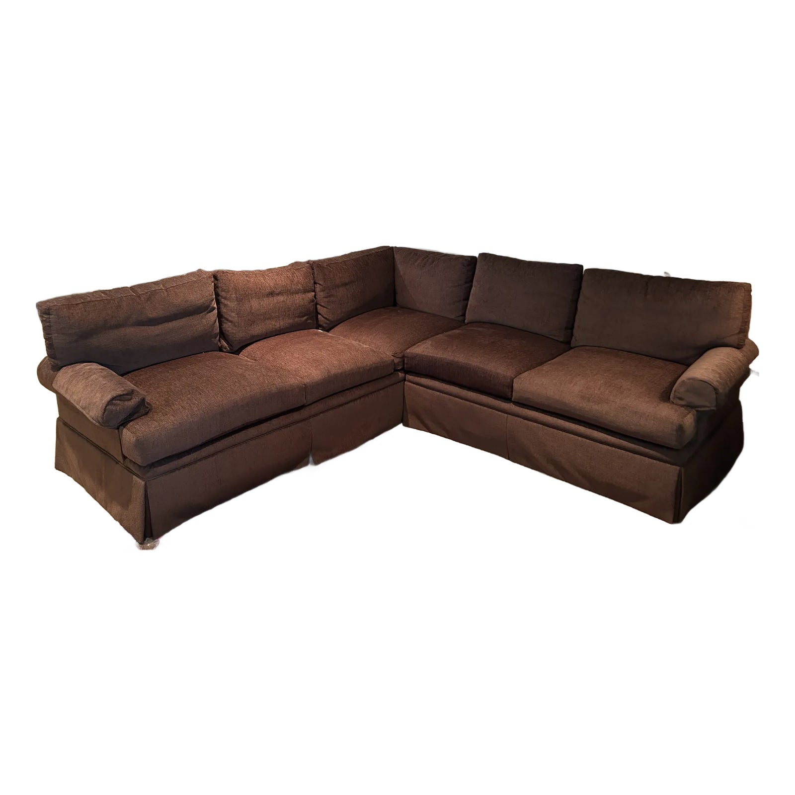Chocolate Brown Tweed 5 Cushion Sectional Sofa | Chairish