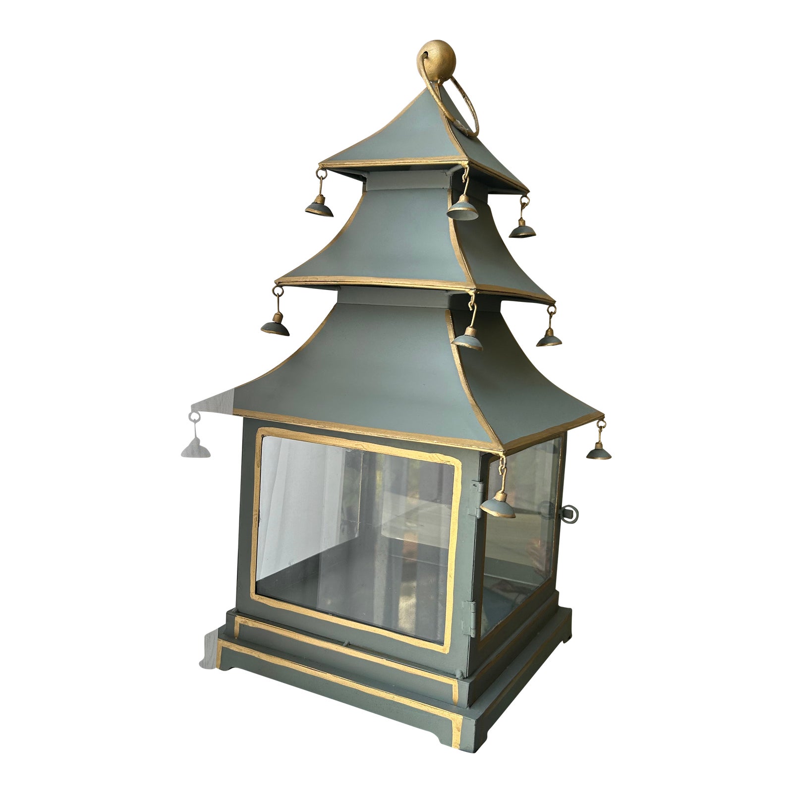 Three Tiered Gray Pagoda Trimmed in Gold | Chairish