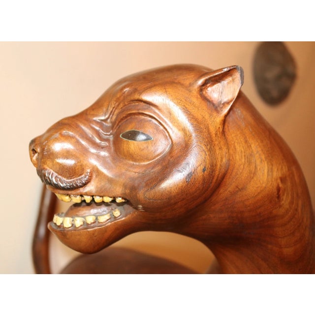 Life Size Antique 1800's Hand Carved Burl Wood Japanese Panther ...