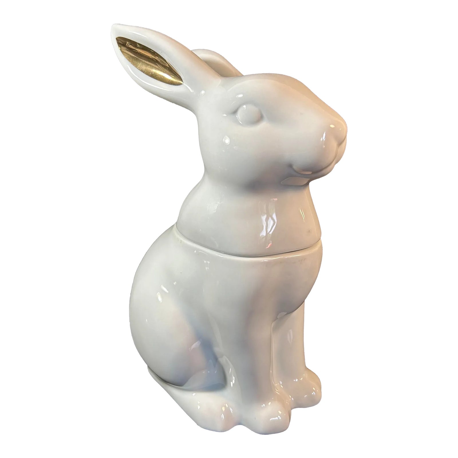 Modern White Rabbit With Gold Ears Cookie Jar | Chairish