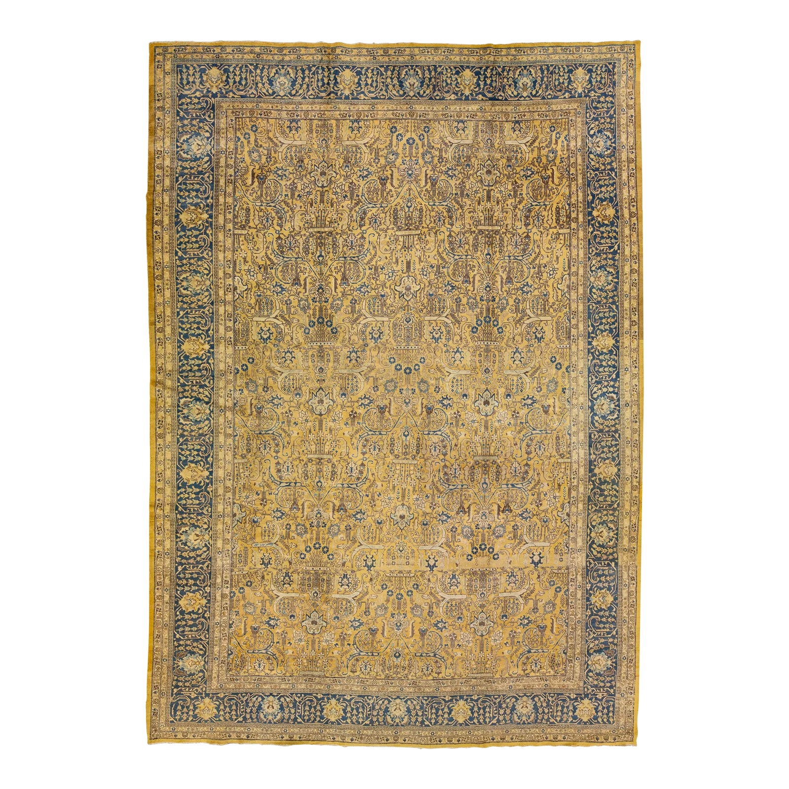 1920s Antique Tabriz Yellow Handmade Allover Floral Persian Wool Rug ...