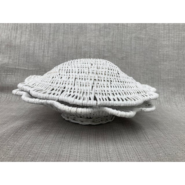 Vintage White Wicker Clam Shell Basket | Chairish