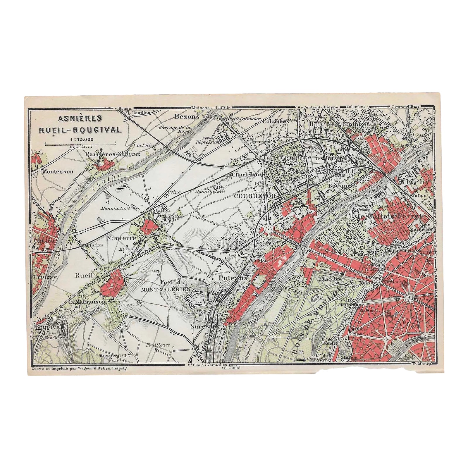 1907 Paris Suburbs Map | Chairish