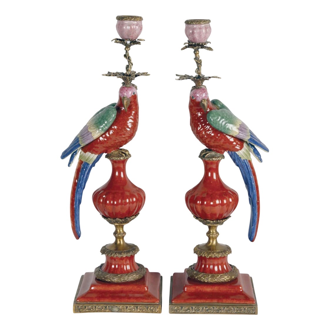 Red Parrot Candlesticks by Gand & C, Set of 2 | Chairish