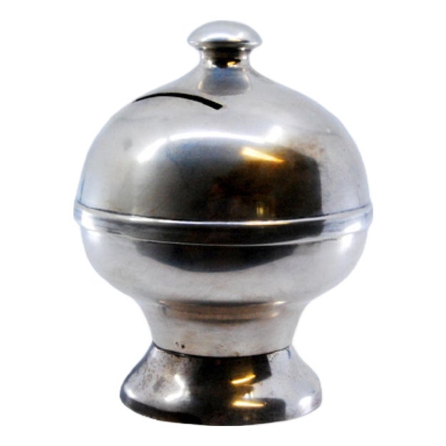 Smooth Silver Piggy Bank with Filled Bottom and Knob on Top | Chairish