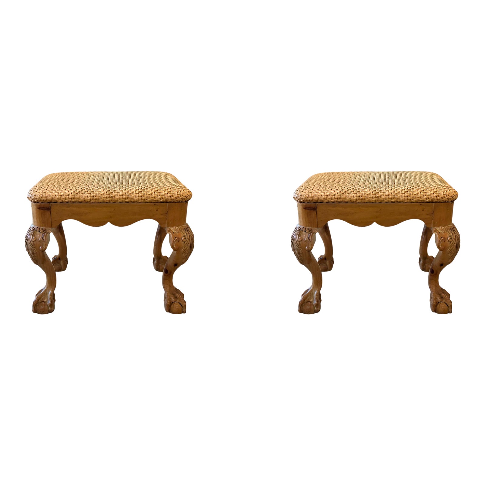 Pair of Carved Wood Stools | Chairish