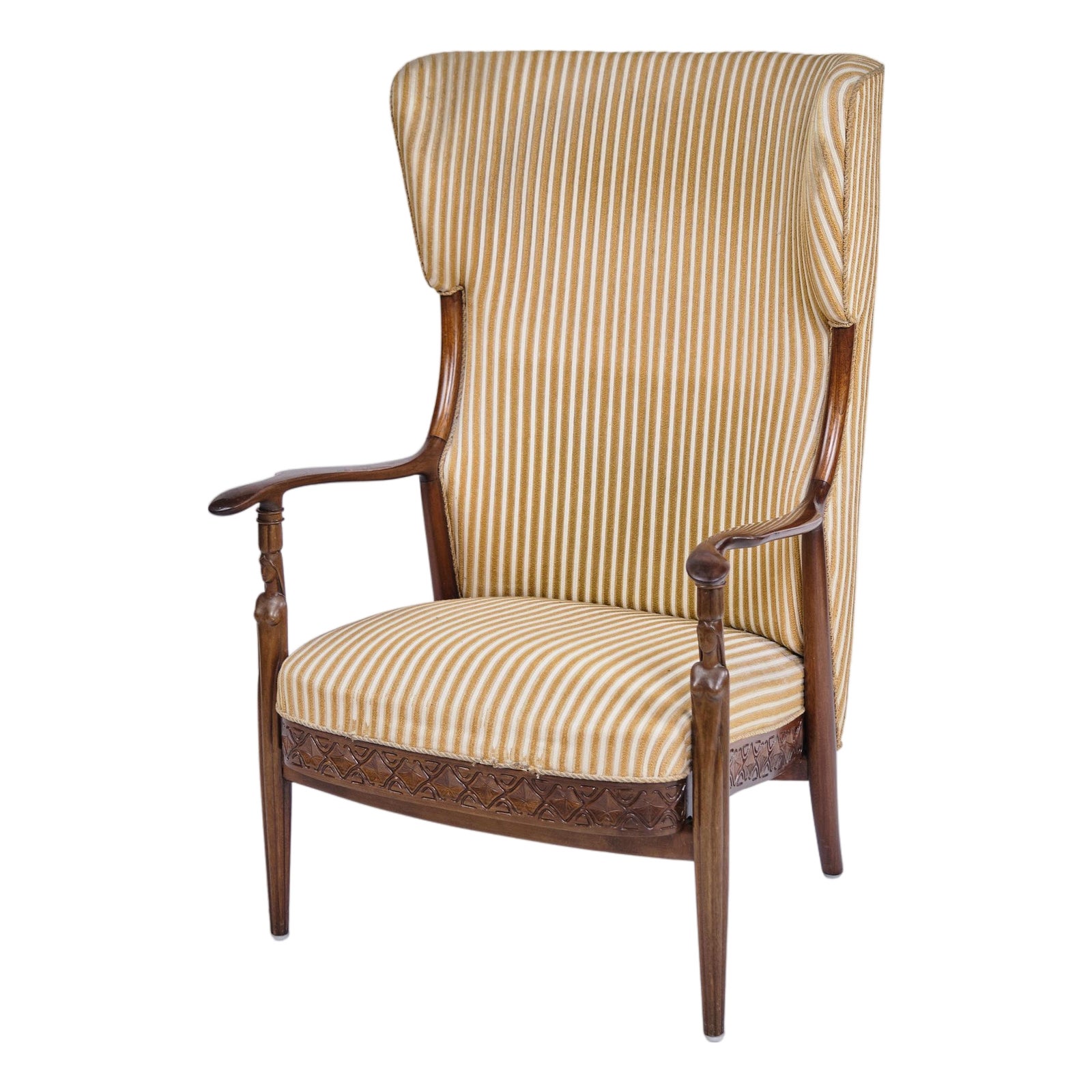 Ear Flap Chair in Rosewood and Striped Fabric, 1930s | Chairish
