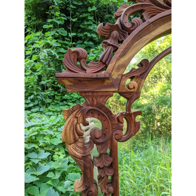 Vintage Ornate Indonesian Natural Teak or Fruit Wood Mirror W/Carved ...