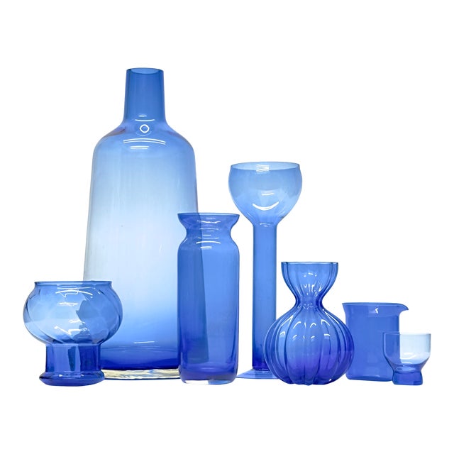 Mid Century Sapphire Blue Glass Vessel Curation Group Of 7 Chairish