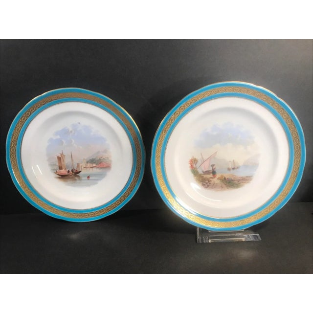 Pair of Antique English Porcelain Plates, Minton Marks, Sailing Boats ...