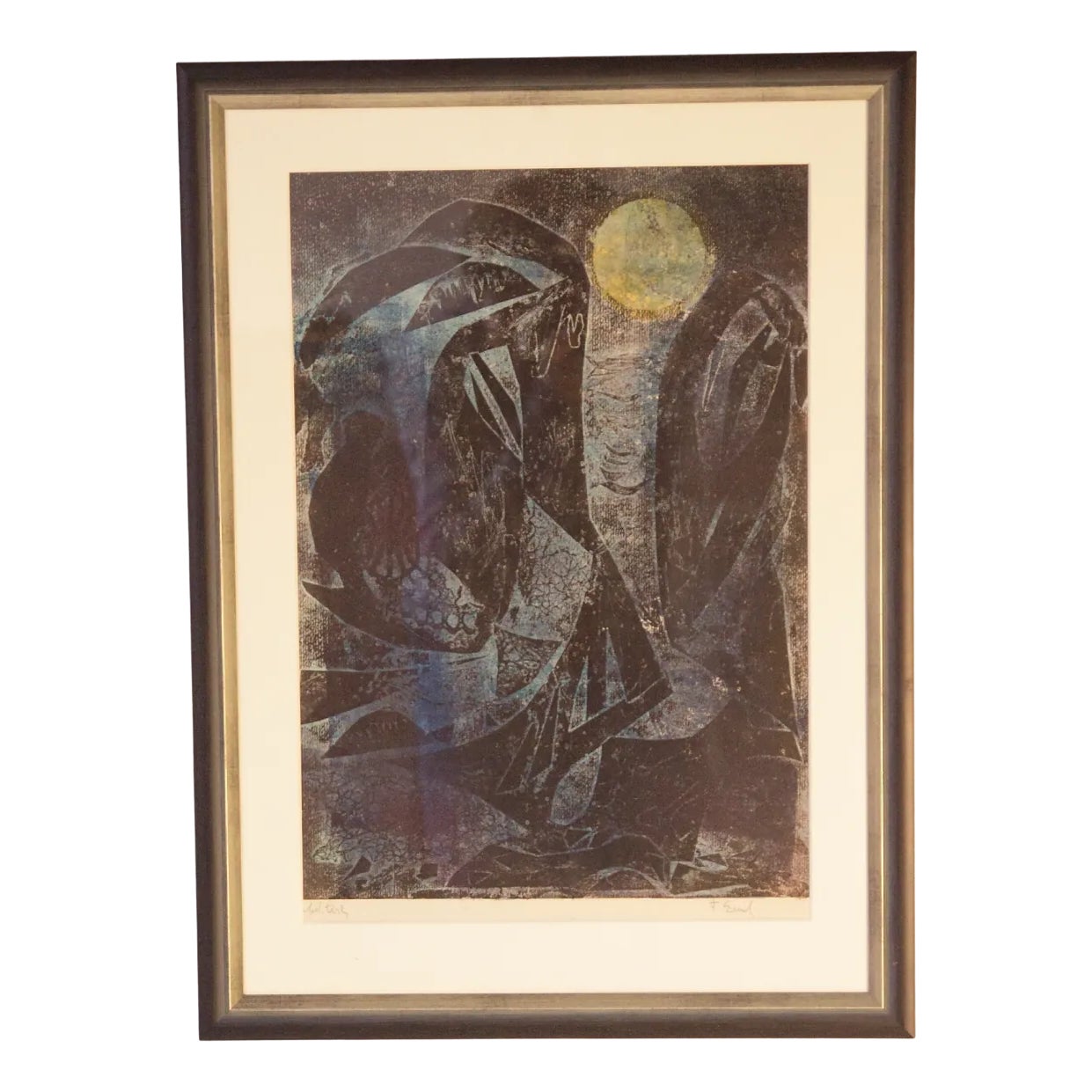 Frantisek Emler, Lovers in Moonlight, Oil on Paper, 1965, Framed | Chairish