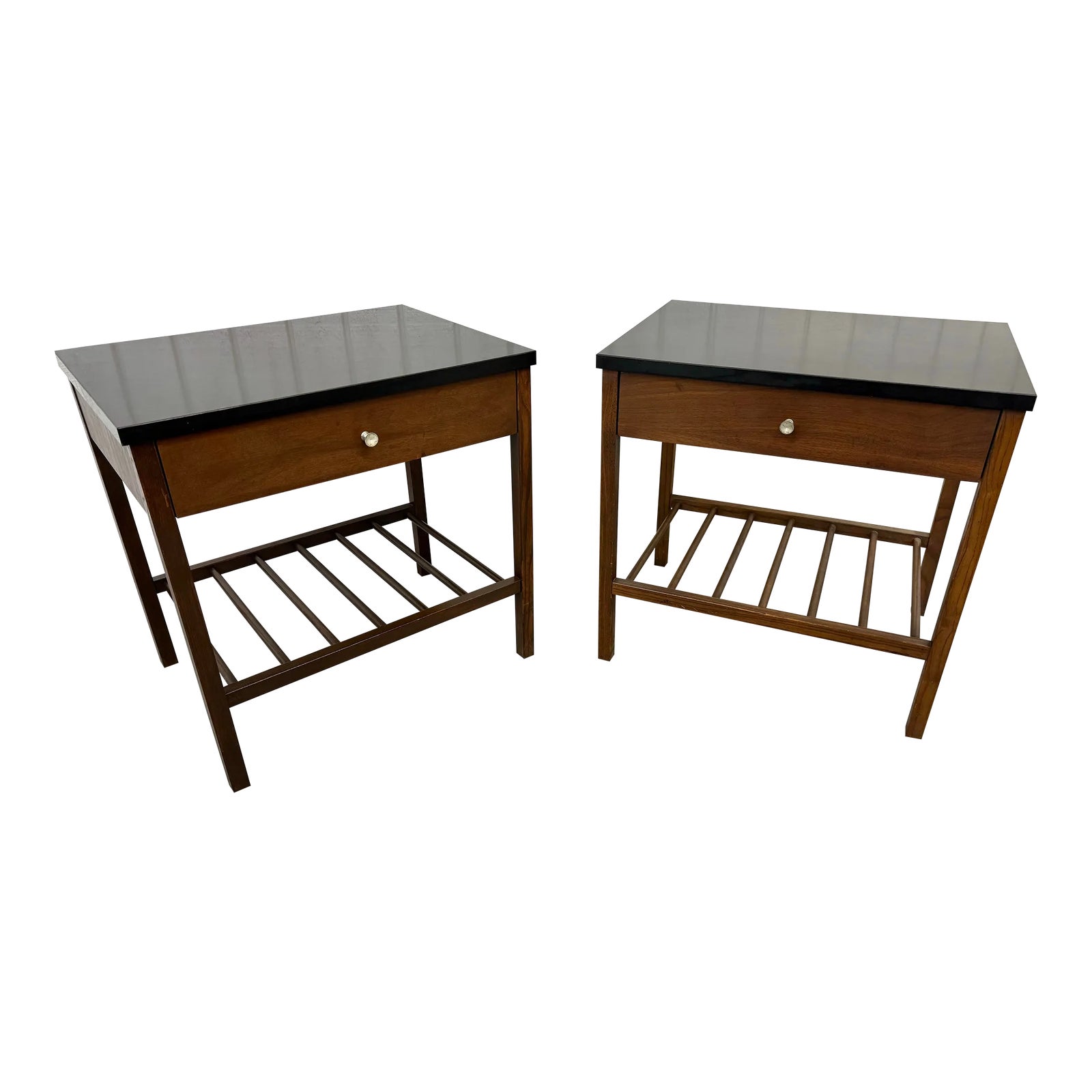 Mid-Century Modern Stanley Walnut Nightstands - Set of 2 | Chairish