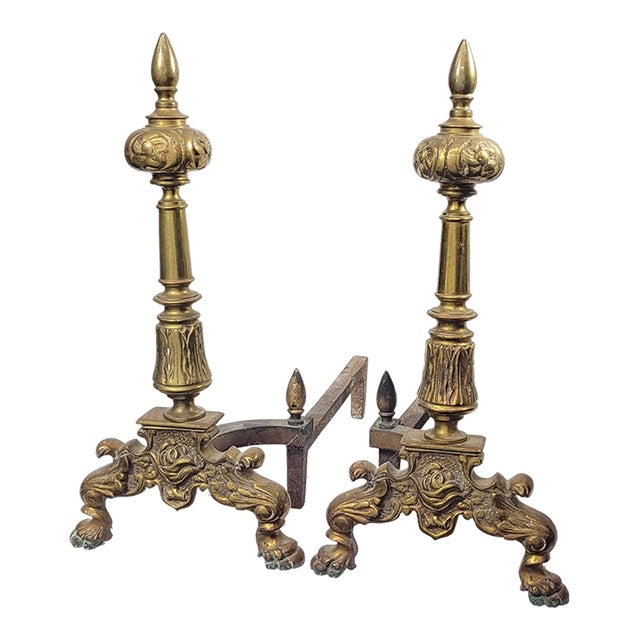 Vintage Gold Gilt Iron Andirons Fireplace Fire Dogs Holder Roses Feet ...