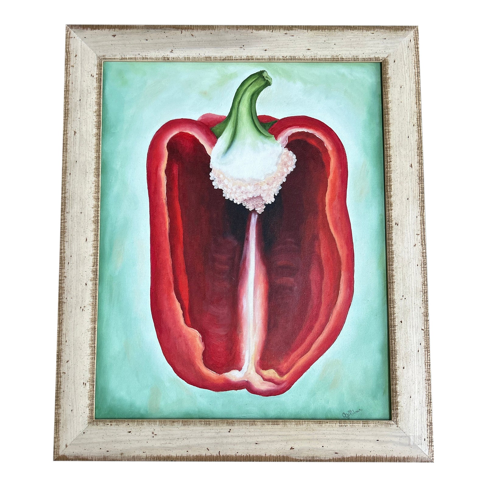 Contemporary Original Abstract Red Pepper Still Life Painting | Chairish