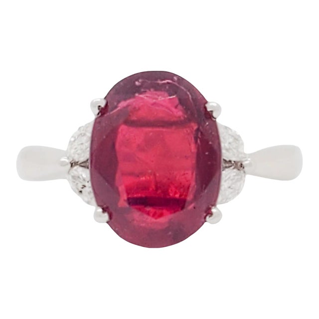 Red Spinel and Diamond Cocktail Ring in Platinum, size 6.25 | Chairish