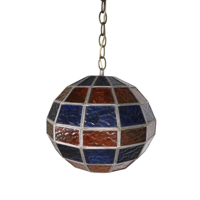Leaded Ball Fixture With Geometric Textured Glass Block Surface C 1960/ ...