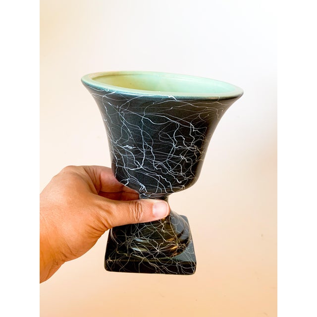 Mid-Century Modern Black Splatterware Pedestal Urn Vase | Chairish