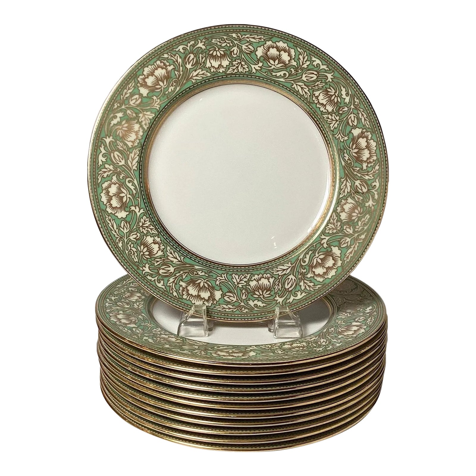 Set of 12 Antique Lenox Green Mark Service Plates 1920's | Chairish