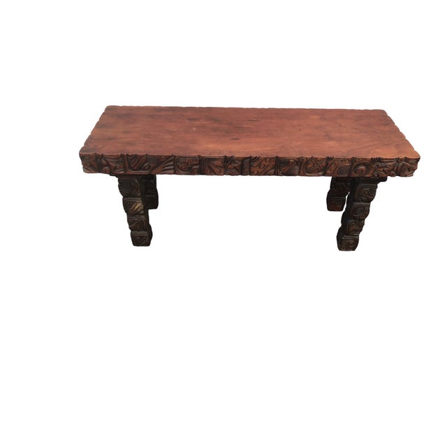 Pair of 1960’s Polynesian Mayan Influenced Hand Carved Wooden Benches ...