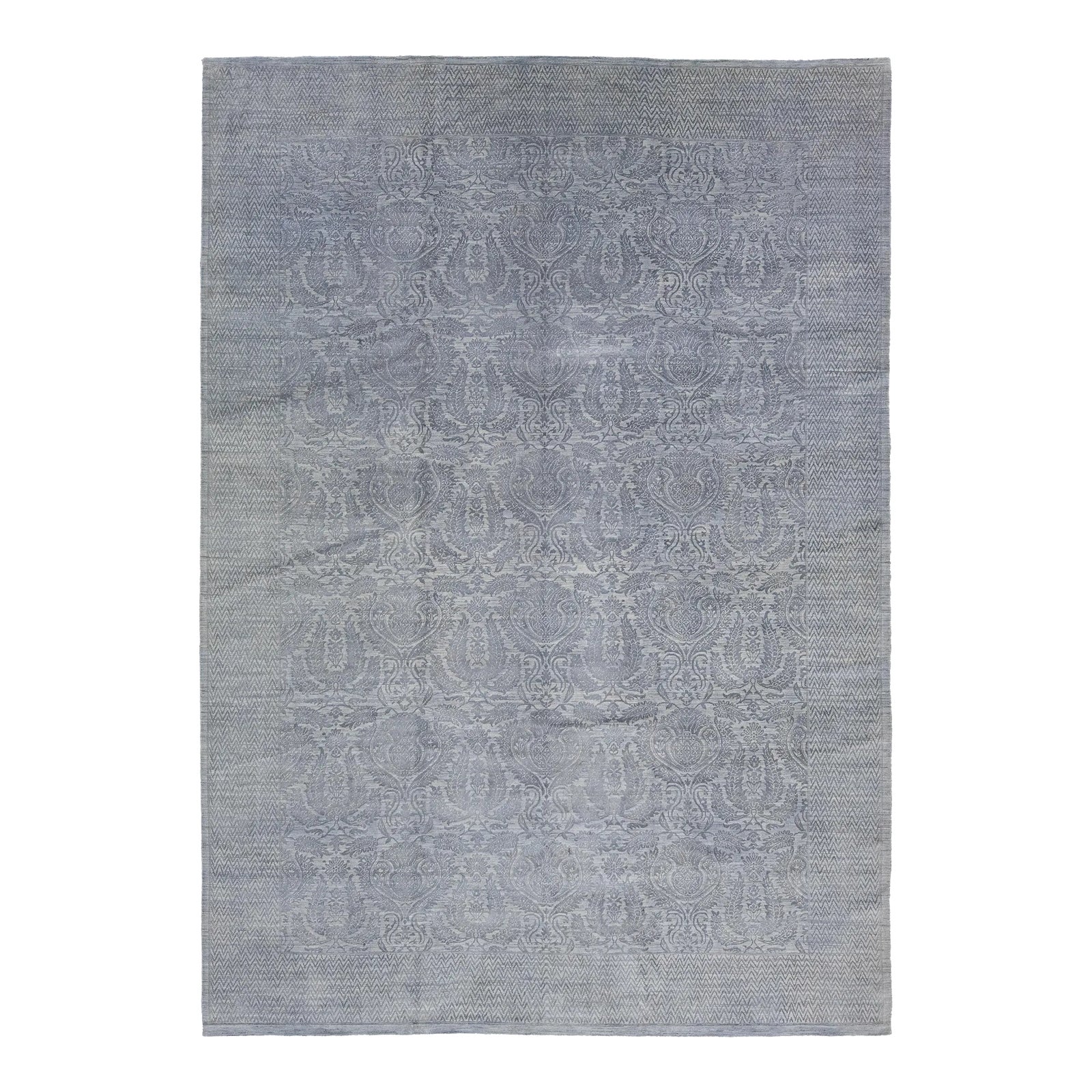 Modern Allover Transitional Wool & Silk Rug Designed in Gray Colors ...