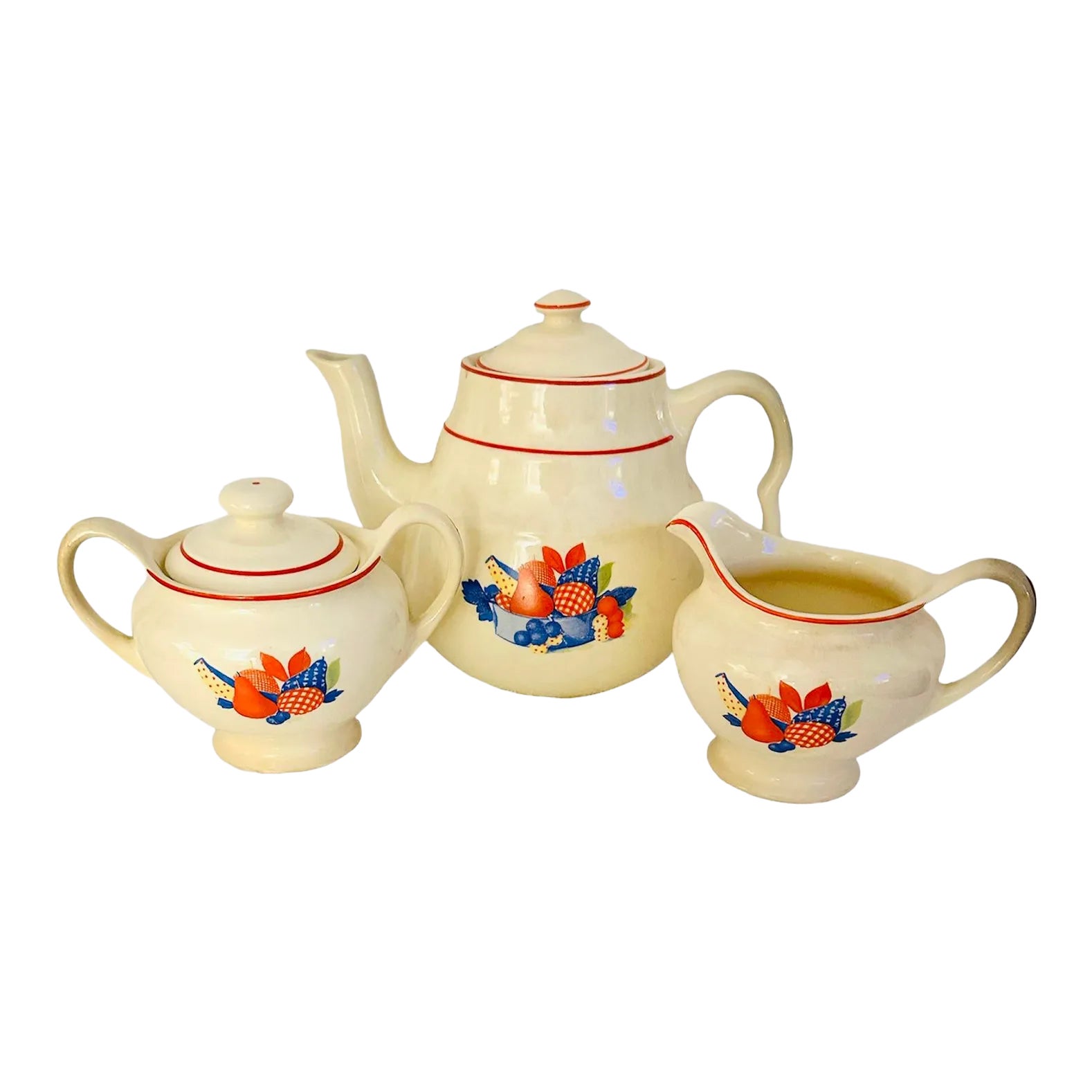 1940's Universal Cambridge Potteries Calico Fruit Tea Set - 3 Piece Set ...