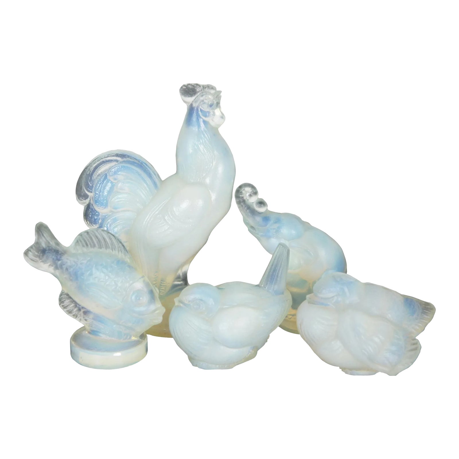 Set of 6 Vintage 1930s French Sabino Opalescant Glass Figurines ...