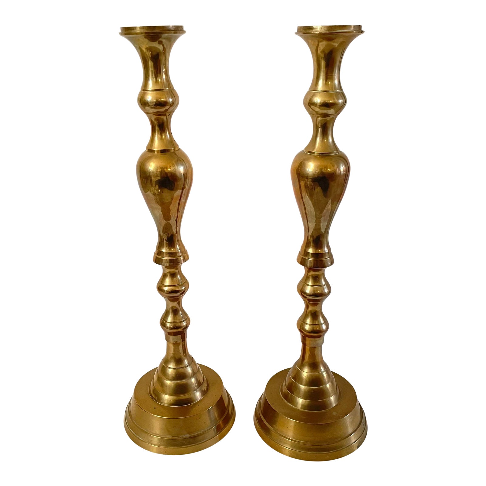 Pair of Tall Vintage Brass Candlesticks | Chairish