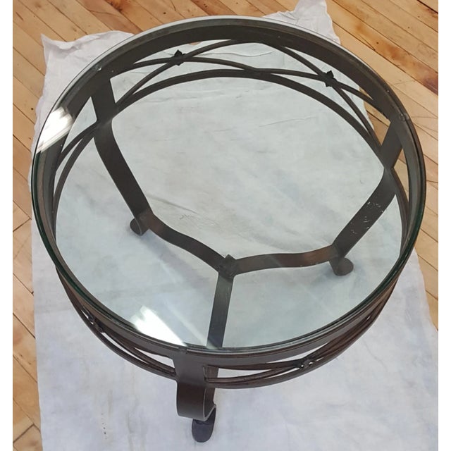Modern Sherrill Furniture Glass and Wrought Iron Round Table | Chairish