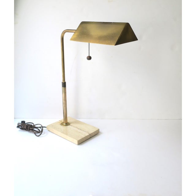 Italian Brass and Travertine Marble Desk or Table Lamp, Circa 1960s ...