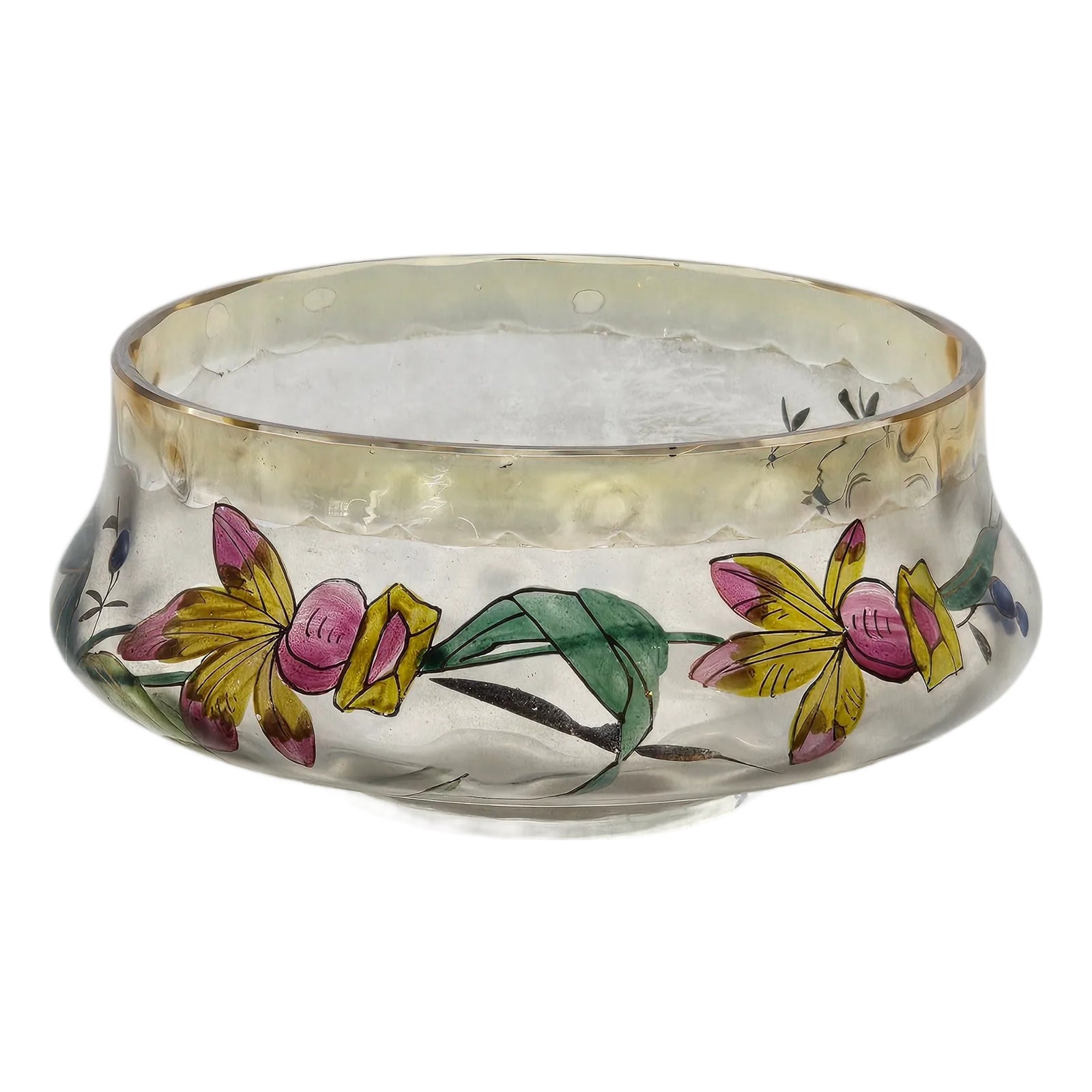 Victorian Eapg Pomona-Style Enameled Floral Art Glass Bowl, 5.5" | Chairish
