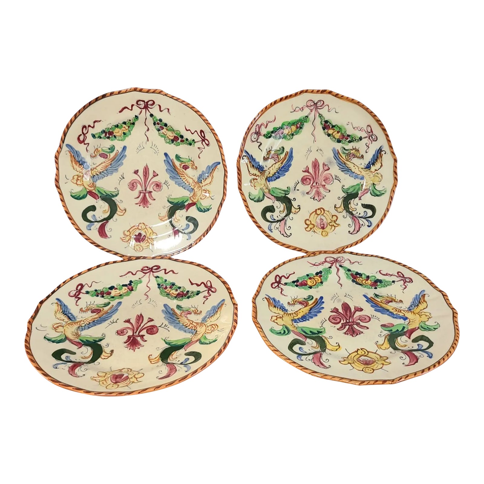 Antique Italian Faience Hand Painted Dragons Florentine Plates- Set of ...