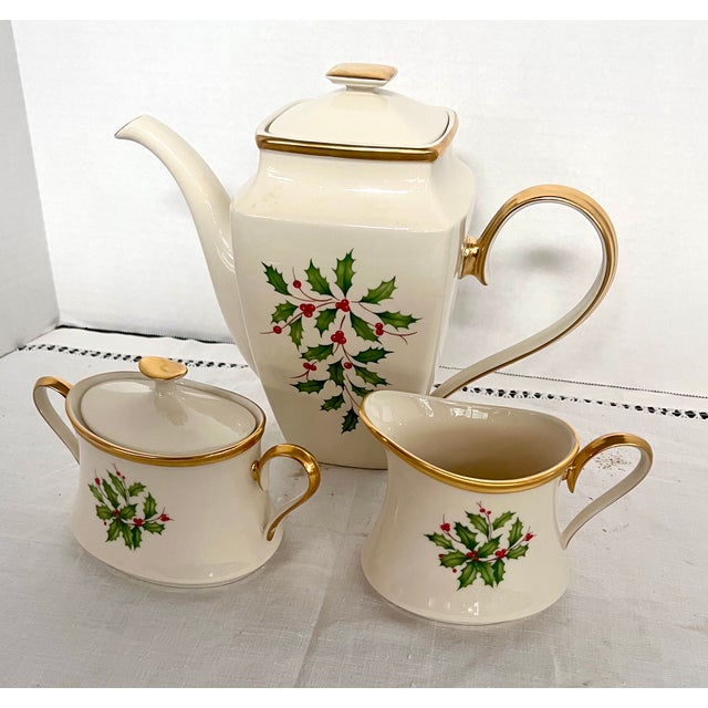Lenox Holiday Coffee Pot, Sugar & Creamer Set- 3 Pieces | Chairish