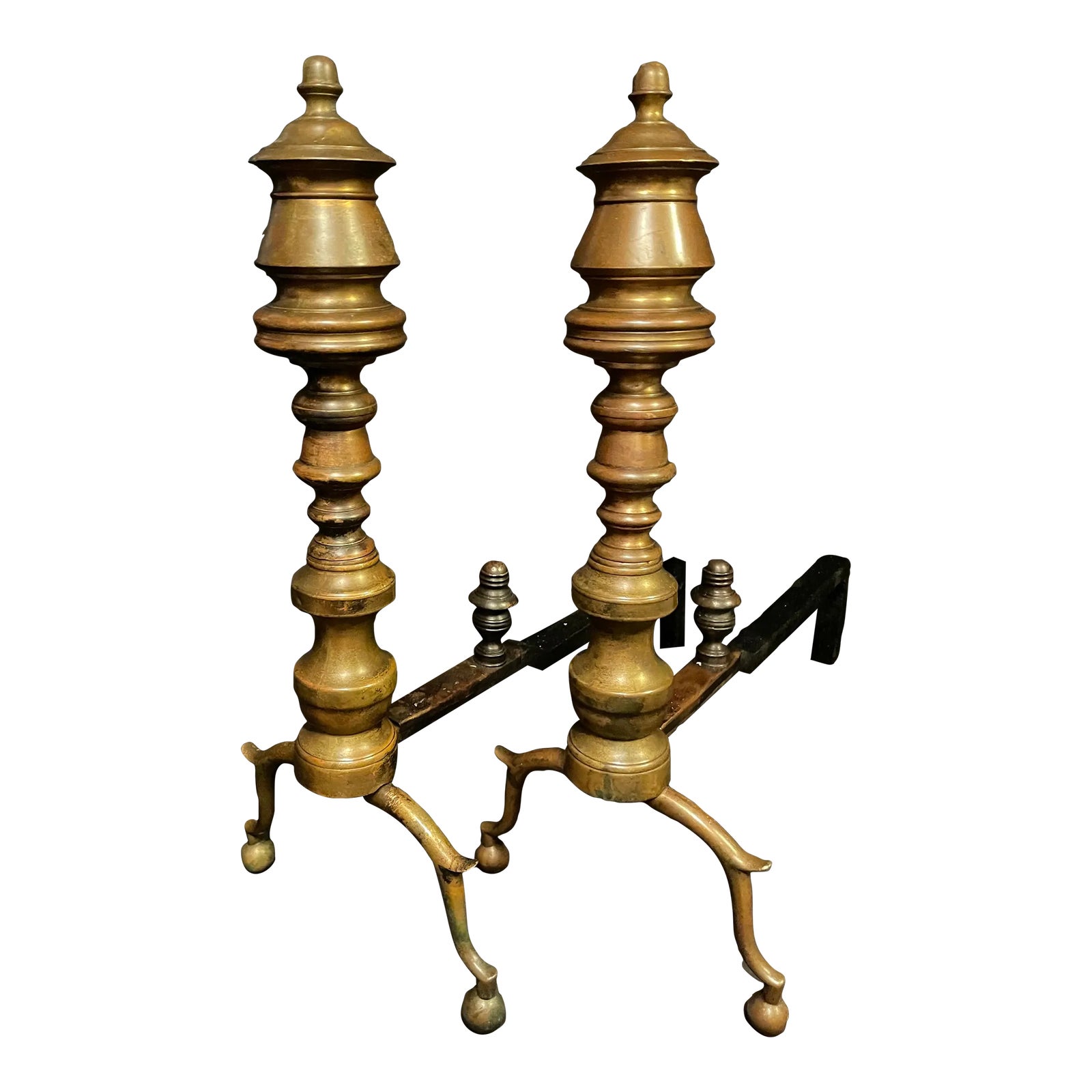 Antique 19th Century Federal Period Bell Top Andirons - a Pair | Chairish
