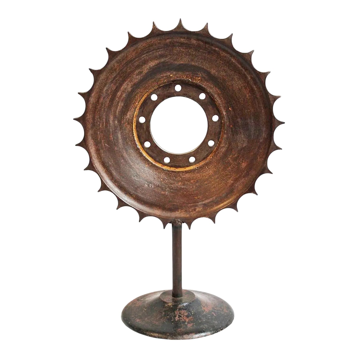 Vintage Industrial Iron Sun Gear Mirror | Chairish