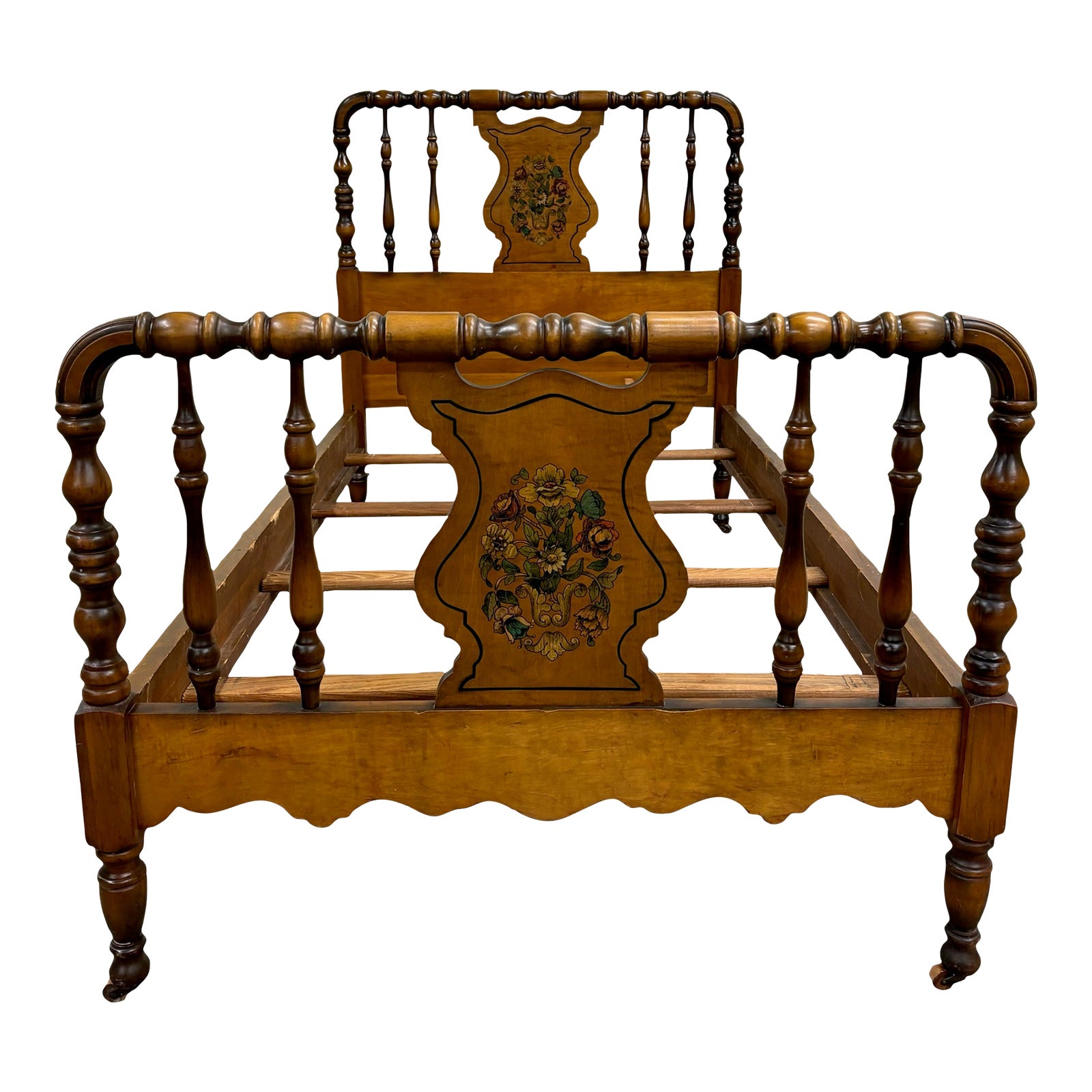 Vintage Twin Size Hand Painted Jenny Lind Spindle or Spool Hardwood Bed ...