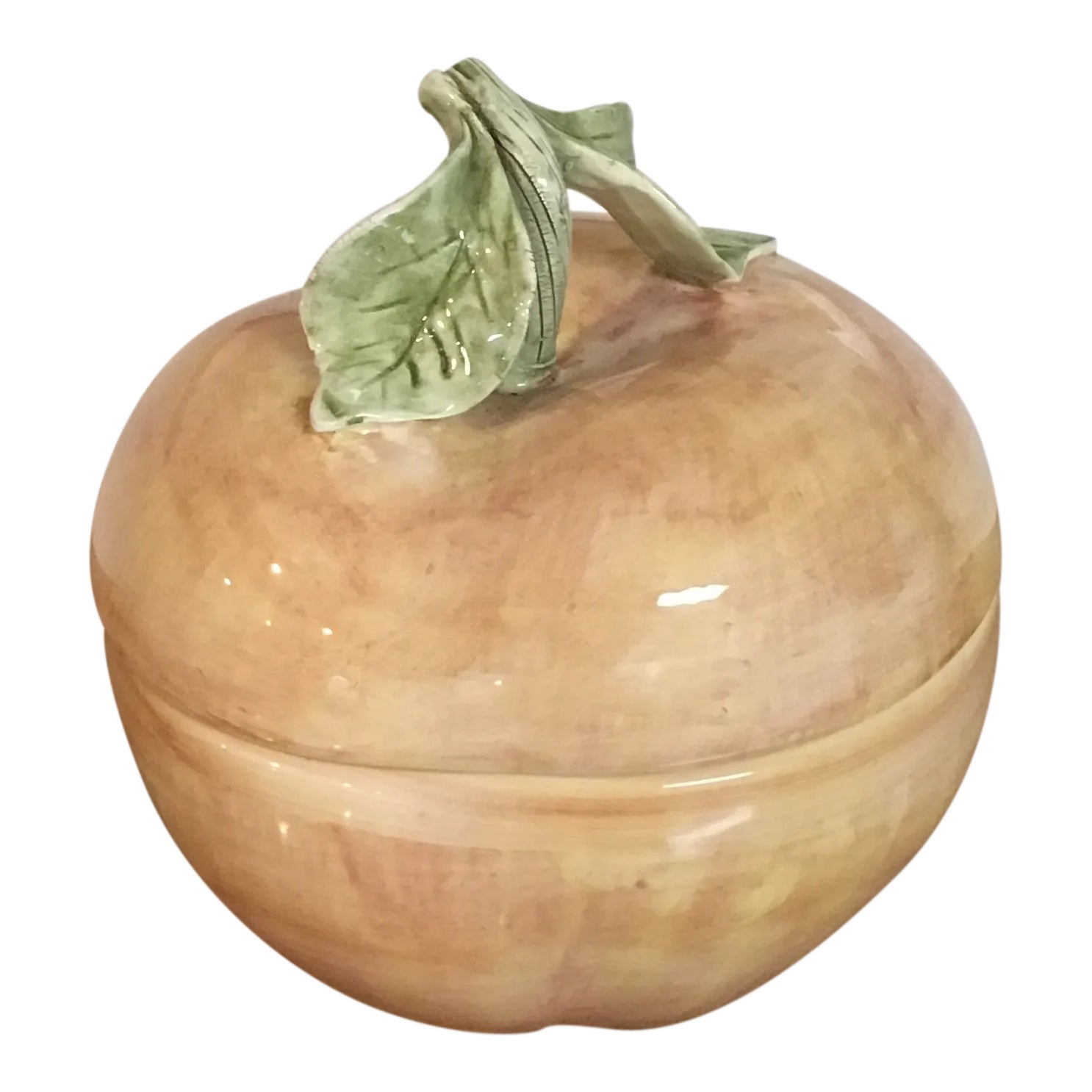 Italian Peach Fruit Pottery Lidded Dish | Chairish