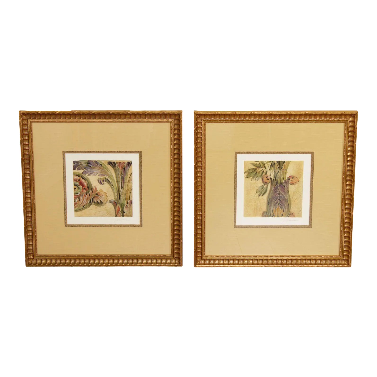 1990s Renaissance Style Floral Art Prints by Elizabeth Jardine - A Pair ...