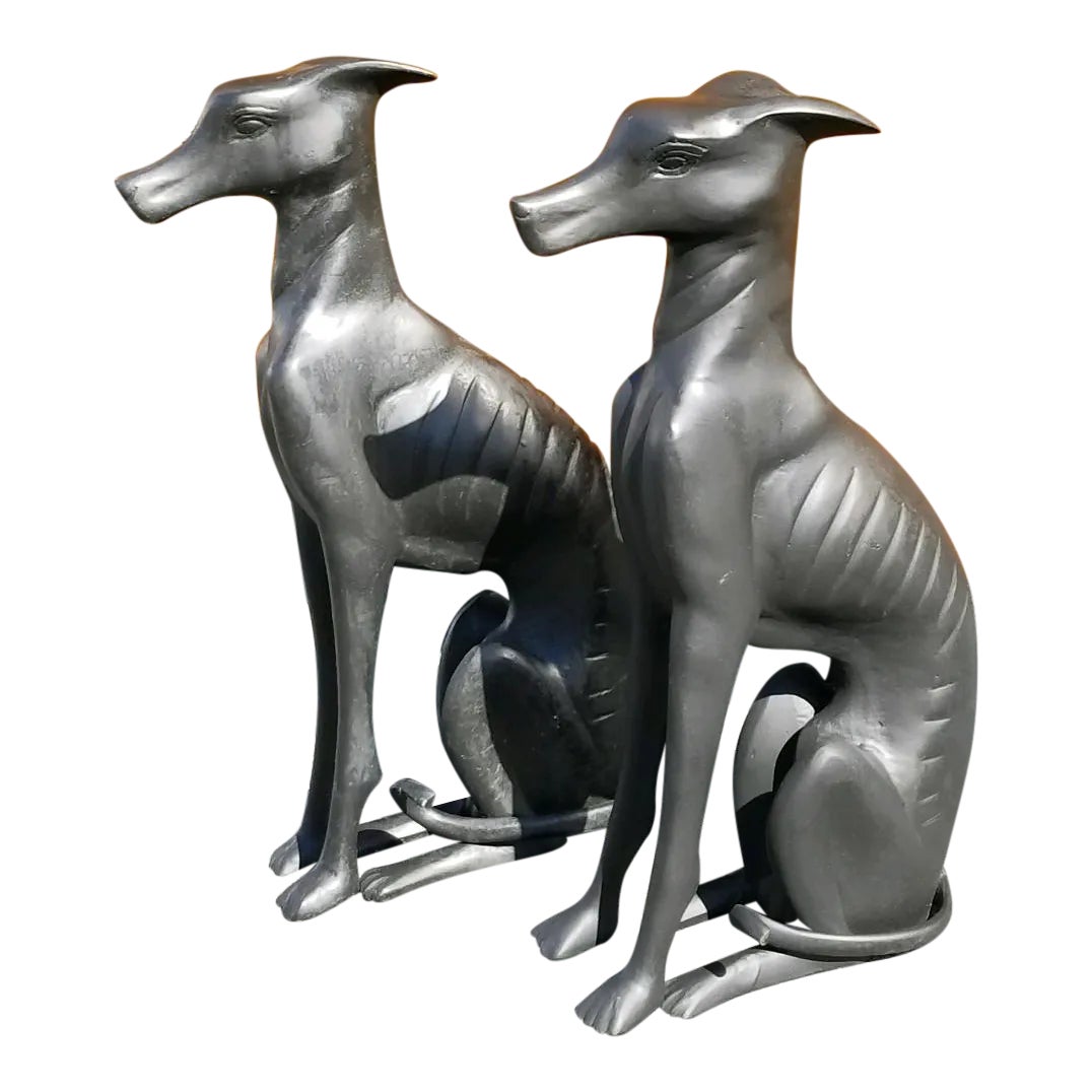 Vintage Bronze Black Greyhound Dog Statues - a Pair | Chairish